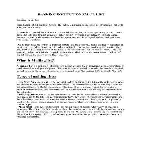 BANKING INSTITUTION EMAIL LIST | DOCX