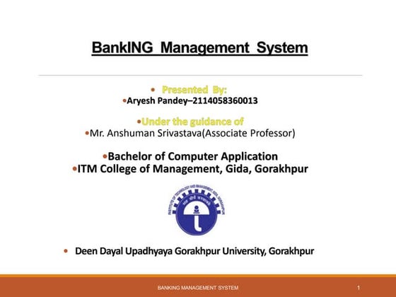 Bank management system PPT.pptx | Databases | Computer Software and Applications