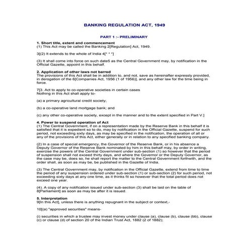 Banking regulation act 1949 | PDF