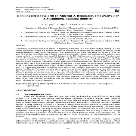 Banking sector reform in nigeria a regulatory imperative for | PDF