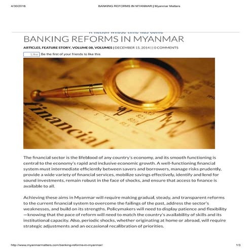 BANKING SECTOR REFORMS IN MYANMAR | PDF | Currencies | Economy