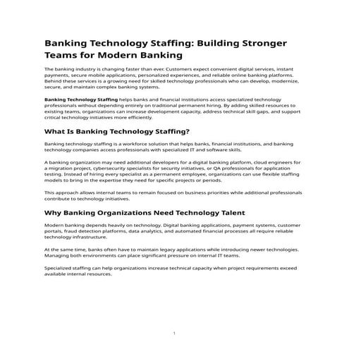 Banking Technology Staffing: Building Stronger Teams for Modern Banking ...