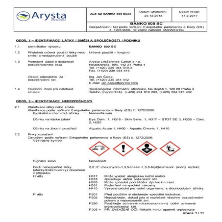 Banko 500 sc cz msds for 2017 | DOCX