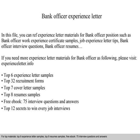 Bank officer experience letter | PPT