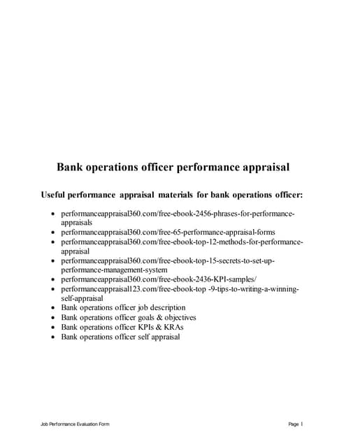 Bank branch manager performance appraisal | PDF