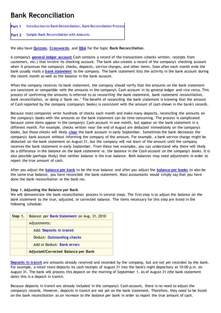 Bank reconciliation statement | PPTX