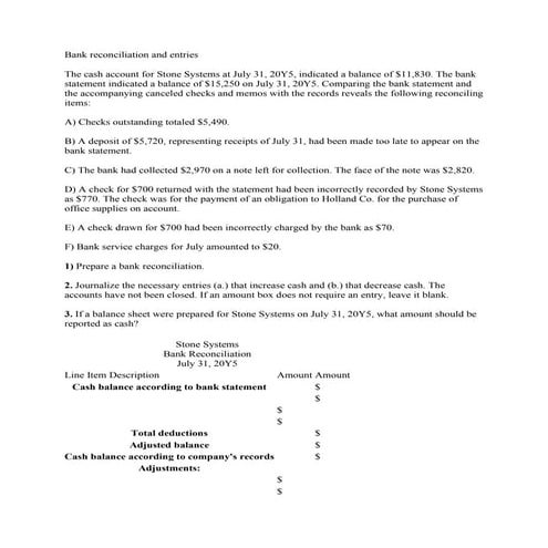Bank reconciliation and entries The cash account for Stone Systems at.pdf