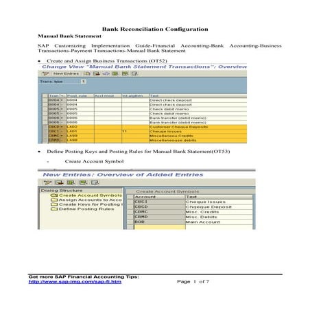 Bank reconciliation configuration sap Anilkumar chowdary | PDF