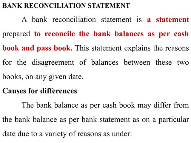 Bank reconciliation statement | PPTX