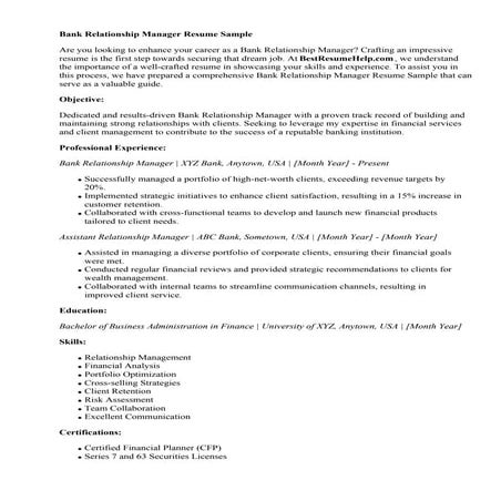 Bank Relationship Manager Resume Sample | PDF