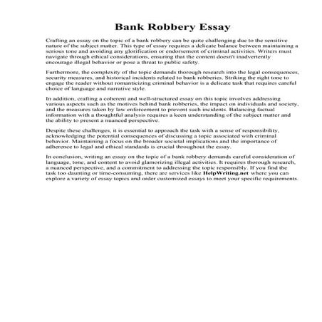Bank Robbery Essay. Bank Robbery - ESL worksheet by thorne1980 | PDF
