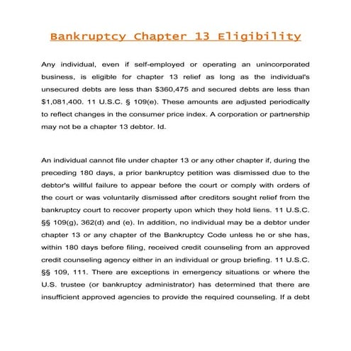Bankruptcy chapter 13_eligibility | PDF | Bankruptcy | Business Banking ...
