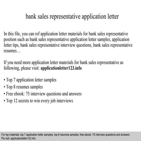 Bank sales representative application letter | PPT