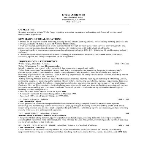 Bank teller CV template | DOCX