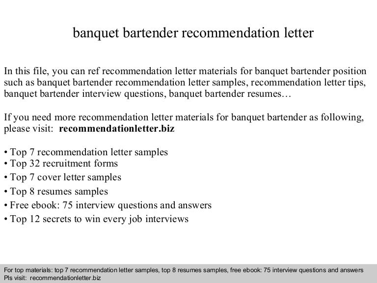 Banquet bartender recommendation letter
