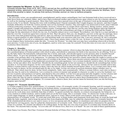 Ban Zhao Lessons For Women | PDF