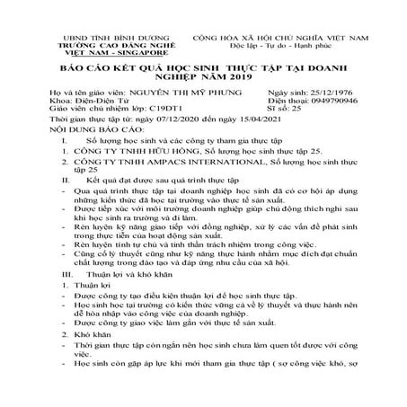 Bao cao ket qua thực tập hàng năm | PDF