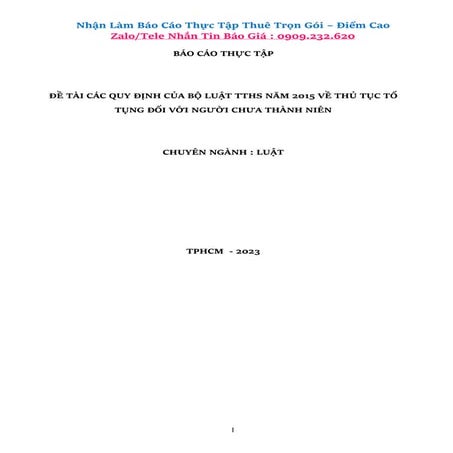 Báo Cáo Thực Tập Các Quy Định Của Bộ Luật Tths Năm 2015 Về Thủ Tục Tố Tụng Đối Với Người Chưa ...