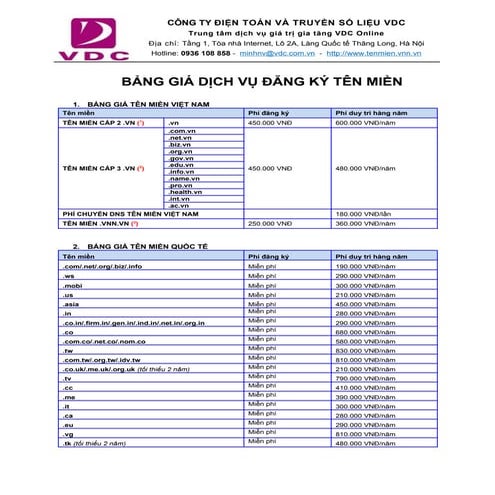 Bao gia dich vu dang ky ten mien vdc ver1.1 | DOC