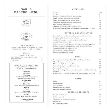 Bar & Bistro Menu - The Botanical | PDF