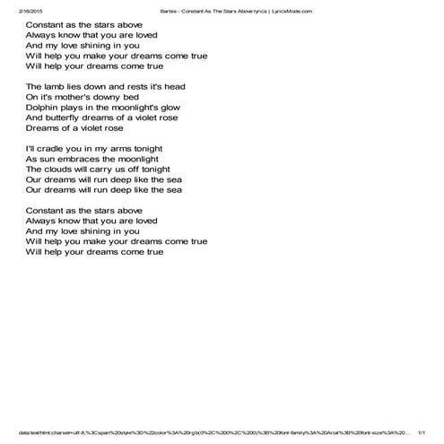 Barbie constant as the stars above lyrics lyrics-mode | PDF