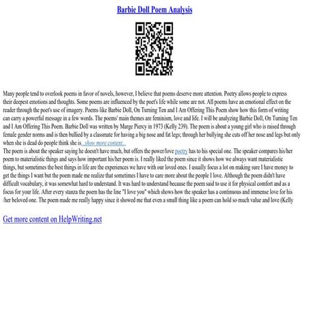 Barbie Doll Poem Analysis | PDF