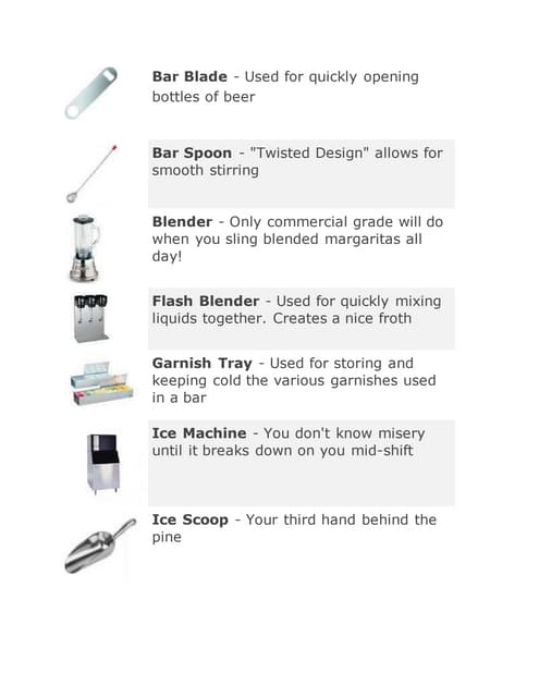 Different Bar Tools and Equipment // Alexandra Alcuetas | PPTX