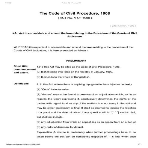 BARE ACT CPC 1908 | PDF