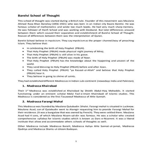 Barelvi school of thought | DOCX
