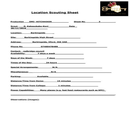 Location Scout Form: Barkingside | PDF