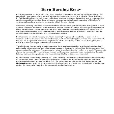 Barn Burning Essay. Barn Burning by William Faulkner Essay Example ...
