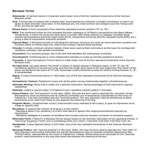 Baroque Terms PDF ; about terminology of baroque music | PDF