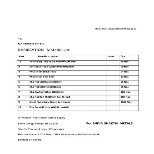 Barrication work | DOCX