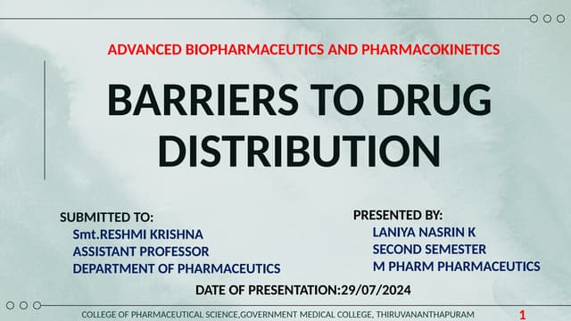 Distribution of Drugs and physiological barriers .pptx