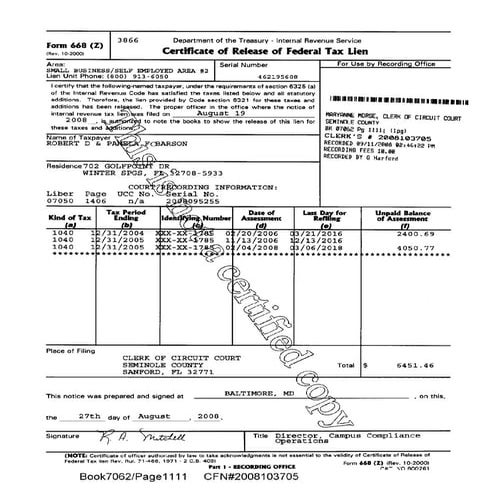 Robert Barson IRS Tax Lien | PDF