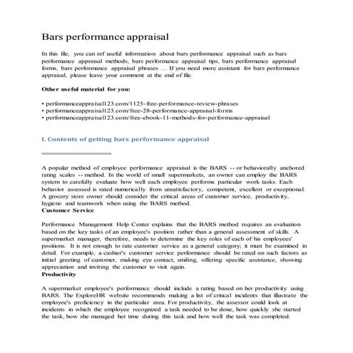 Bars performance appraisal | DOCX