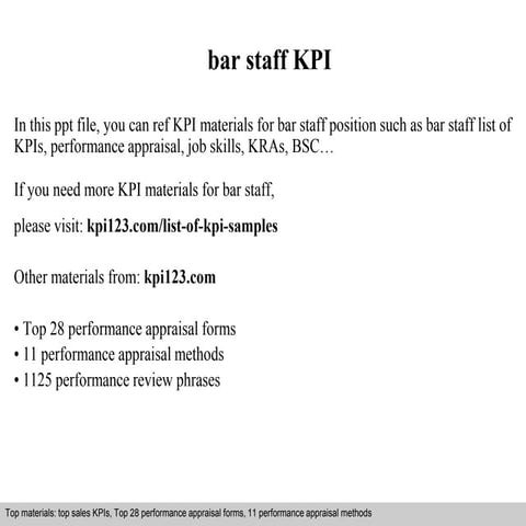 Bar staff kpi | PPT