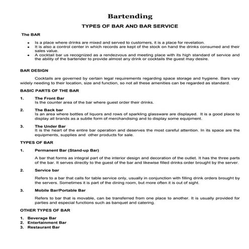 Bartending 1st topic | DOCX