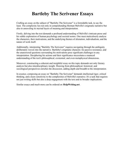 Bartleby The Scrivener Essay | PDF