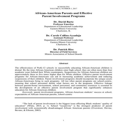 Bartz, david afridcn american parents an effective parent involvement ...