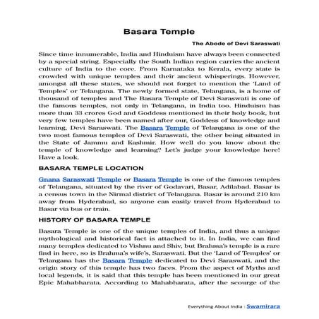 Basara Temple - Sri Gnan Saraswati Devastanam | PDF