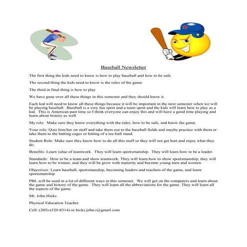 Baseball Newsletter | DOCX | Baseball | Sports