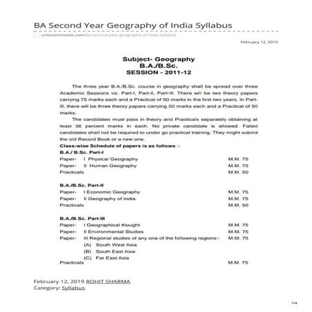 Ba second year geography of india syllabus | PDF