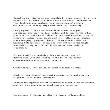 Based on the interviews you completed in Assignment 2, write a r | PDF