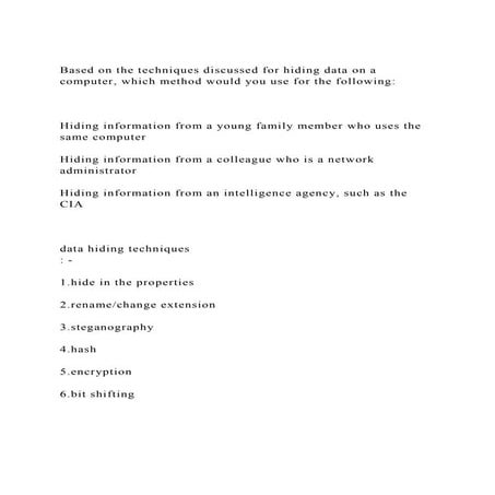 Based on the techniques discussed for hiding data on a computer, w.docx