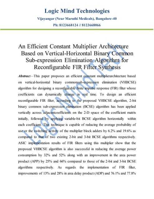 An efficient vlsi architecture of a reconfigurable pulse shaping fir ... An efficient vlsi architecture of a reconfigurable pulse shaping fir ...