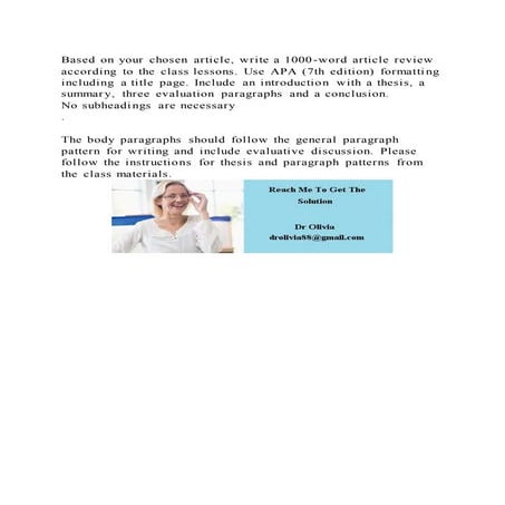 Based on your chosen article, write a 1000 word article review accor | DOCX