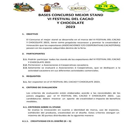 BASES CONCURSO MEJOR STAND DE LA MESA TECNICA DE CACAO Y CHOCOLATE | PDF