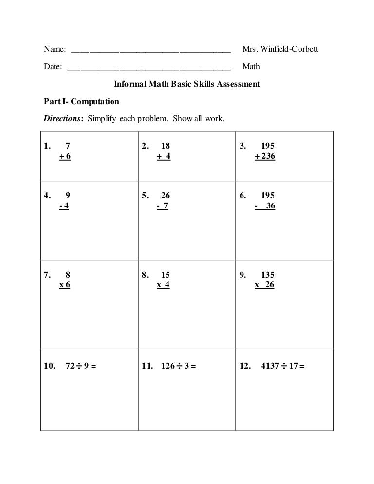 Basic Math Skills Pre Assessment basic-math-skills-pre-assessment