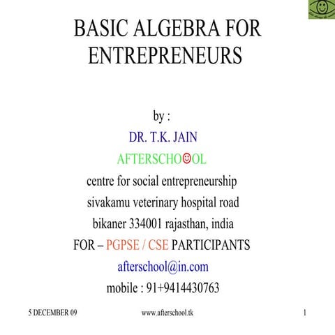 Basic algebra for entrepreneurs | PPT